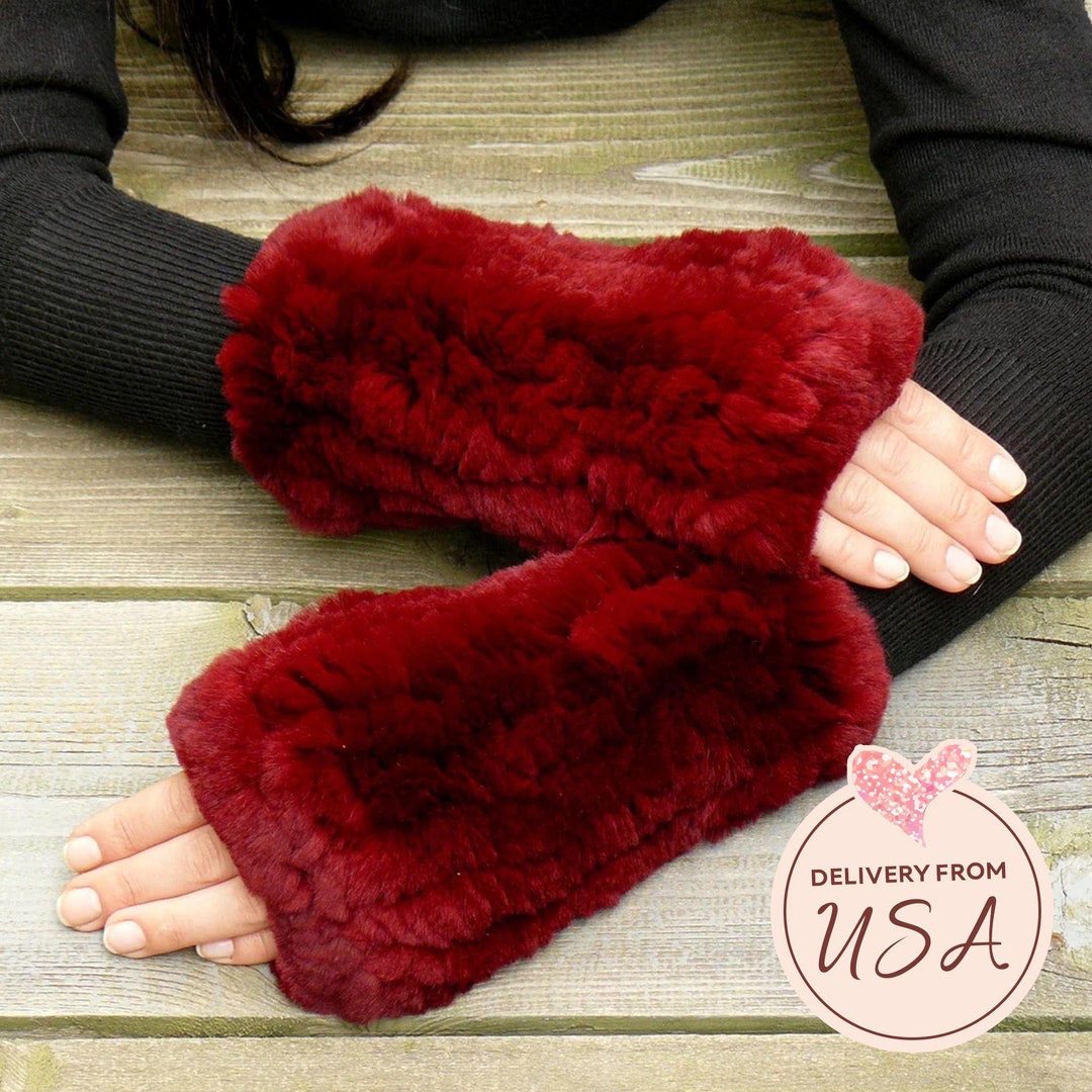 Real Rabbit Fur Mittens, Warm Fingerless Gloves, Plush Fur Hand Warmers ...