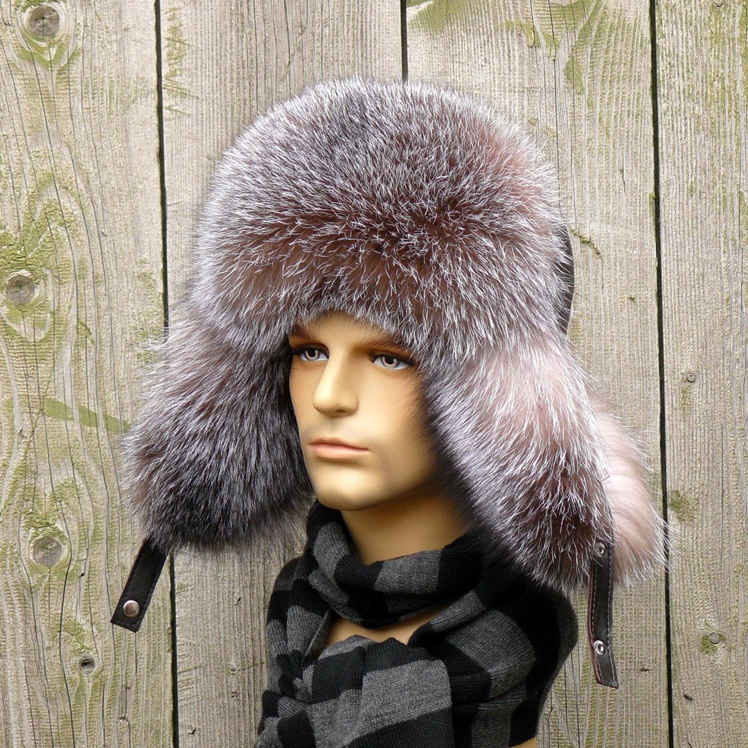 Men's Trapper Hats, Winter Fur Hat, Beige Brown Color, Real Fur Hat ...