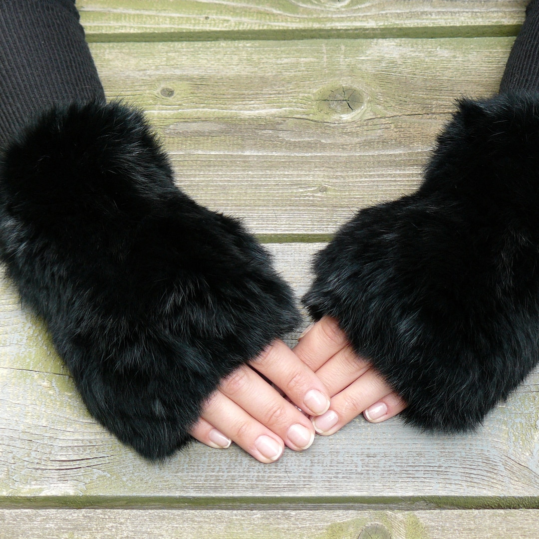 Rabbit Fur Fingerless Gloves, Rabbit Fur Mittens, Fingerless Mittens ...