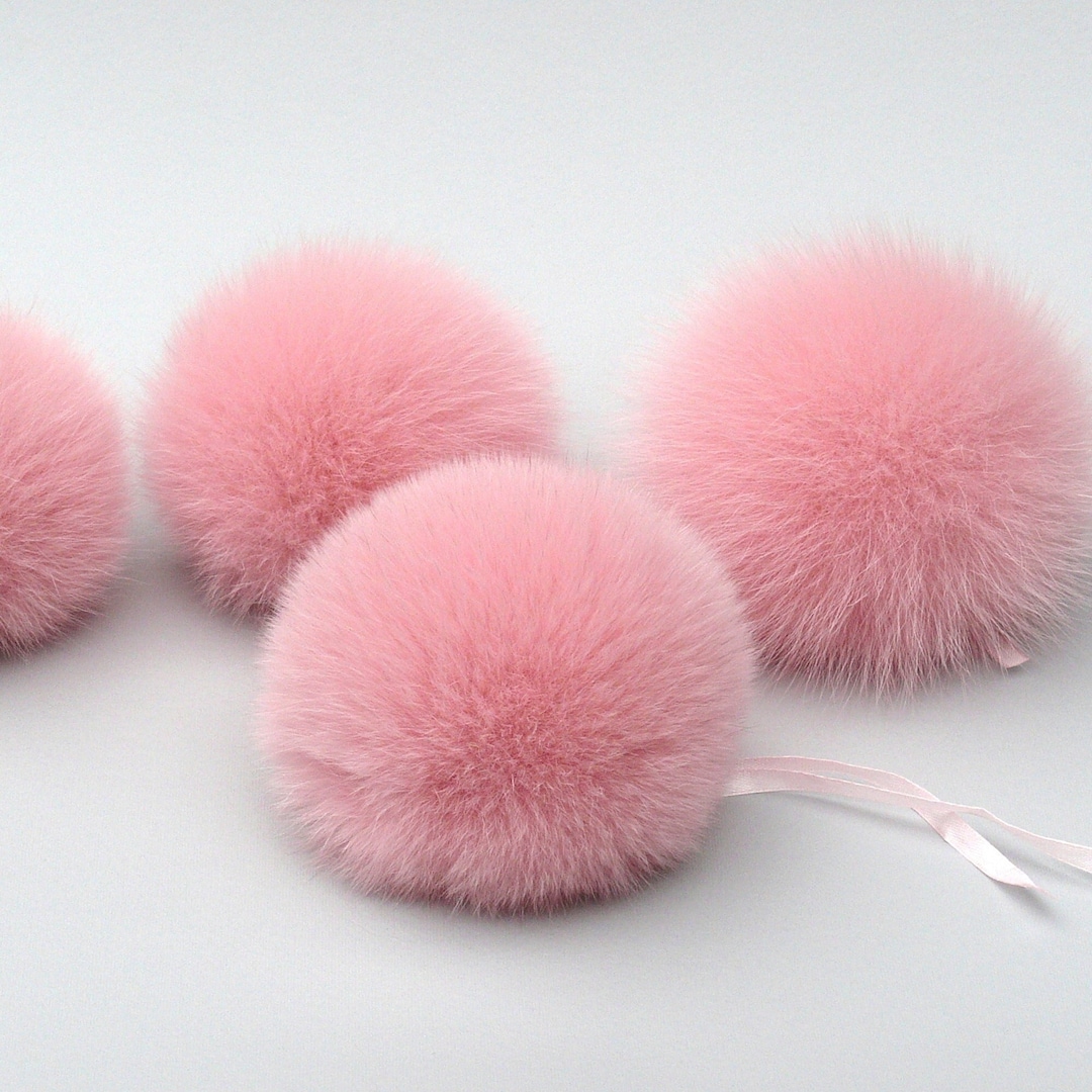 Light Pink Fur Pom Pom for Hat, Real Fur Pompom, Fox Fur Large Pompon ...