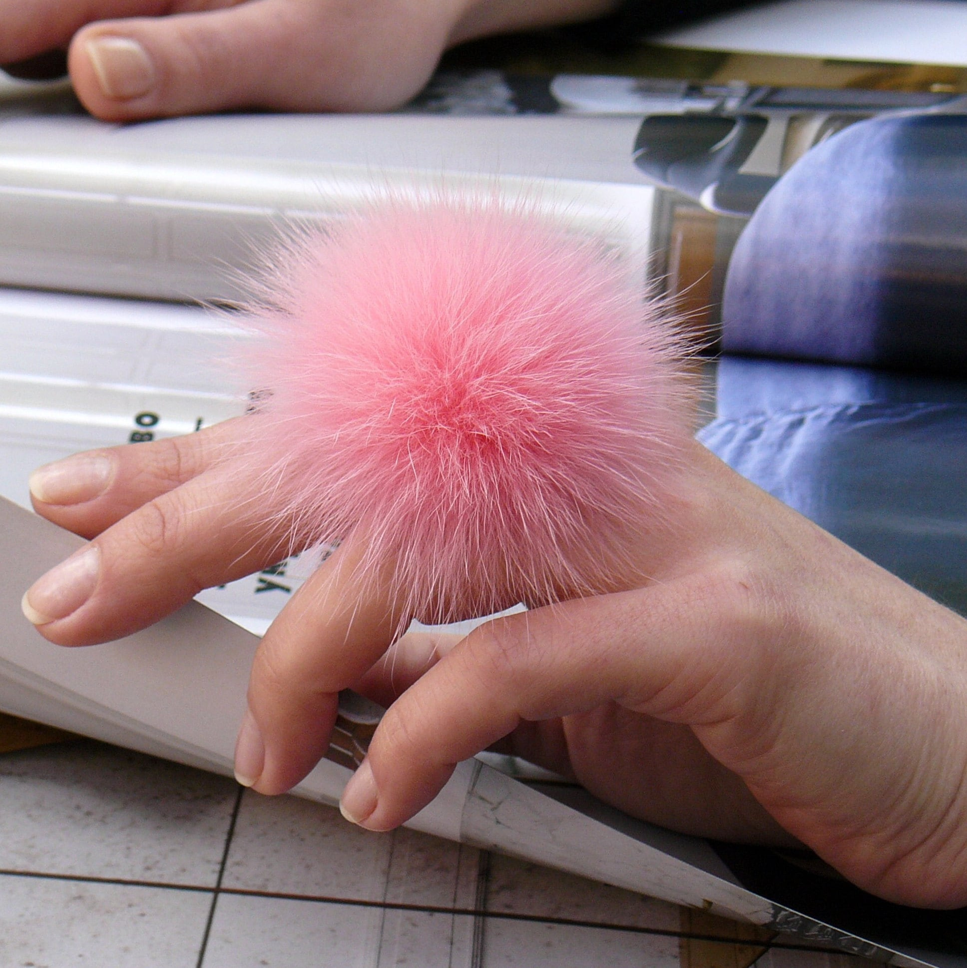 Fur Pompom Ring, Adjustable Fluffy Ring, Real Fur Pom Pom Ring, Cute ...