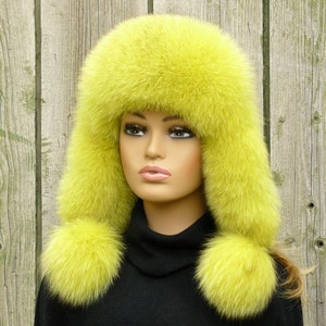Yellow Fur Hat Women, Fox Fur Trapper Hat, Fur Aviator Hat, Fluffy ...