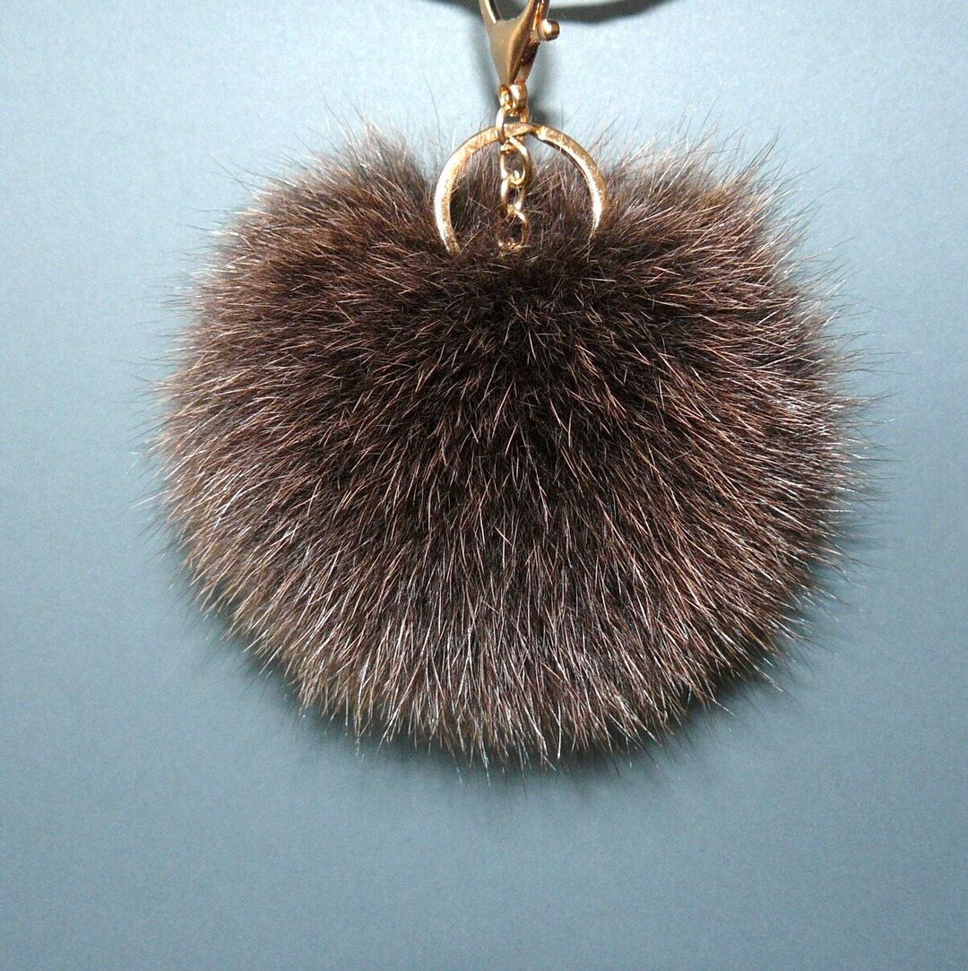 Brown Pom Pom Key Chain for Women, Fluffy Keychain Charm for Bag ...