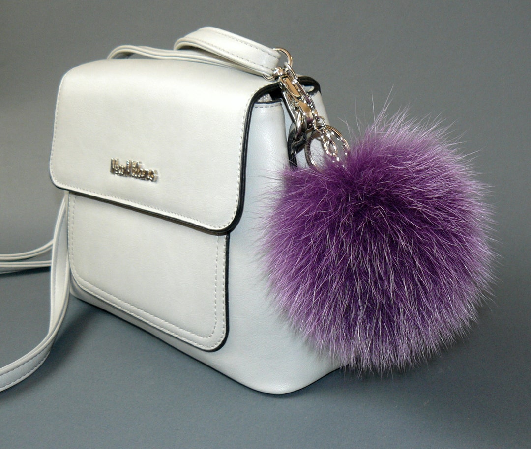 Purple Fur Keychain, Lilac Furry Ball Bag Charm, Lavender Fluffy Key ...