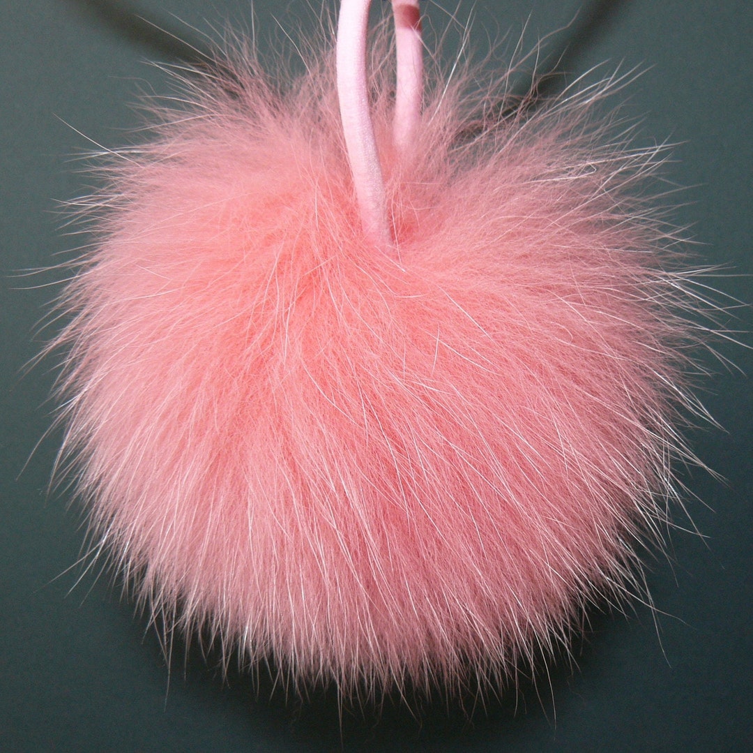 Pink Puff Ball Hair Ties, Fox Fur Hair Scrunchies, Pink Fluffy Pompom ...