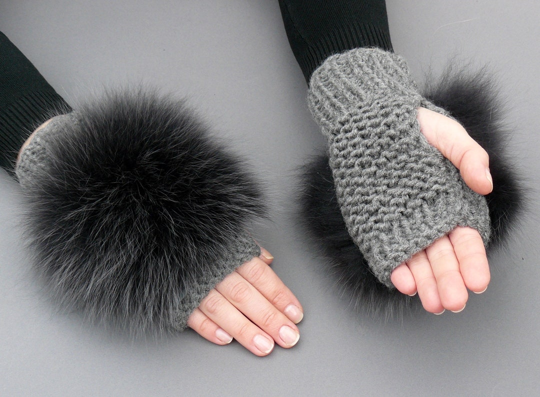 Oversized Fluffy Mittens Furry Fingerless Glove Fox Fur - Etsy