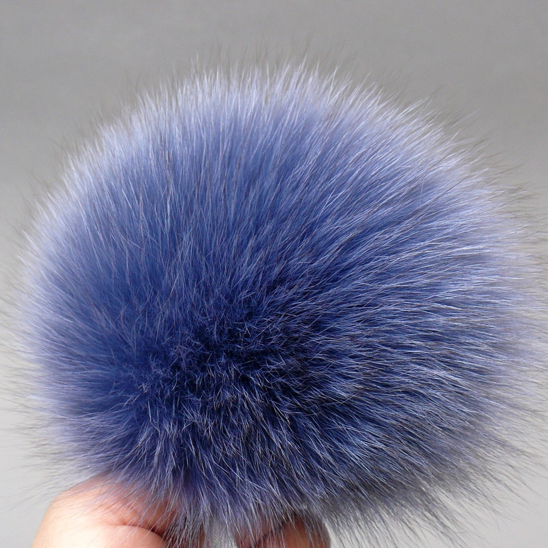 Real Fur Pom Pom, Fluffy Blue Pompom for Hat, Real Fox Fur Lilac Pom ...