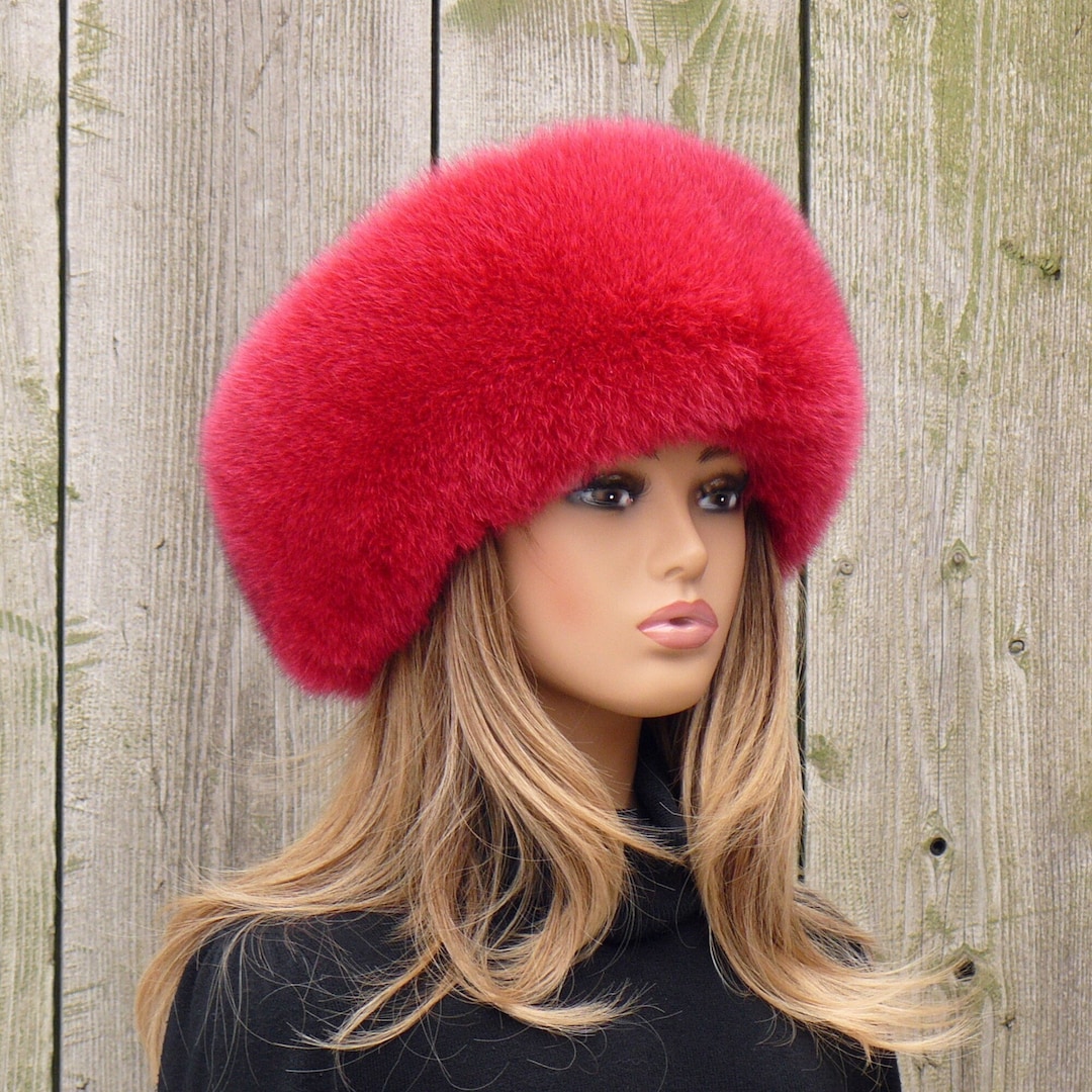 Red Fox Fur Hat Women Real Fur Hat Flat Top Warm Red Fox - Etsy UK
