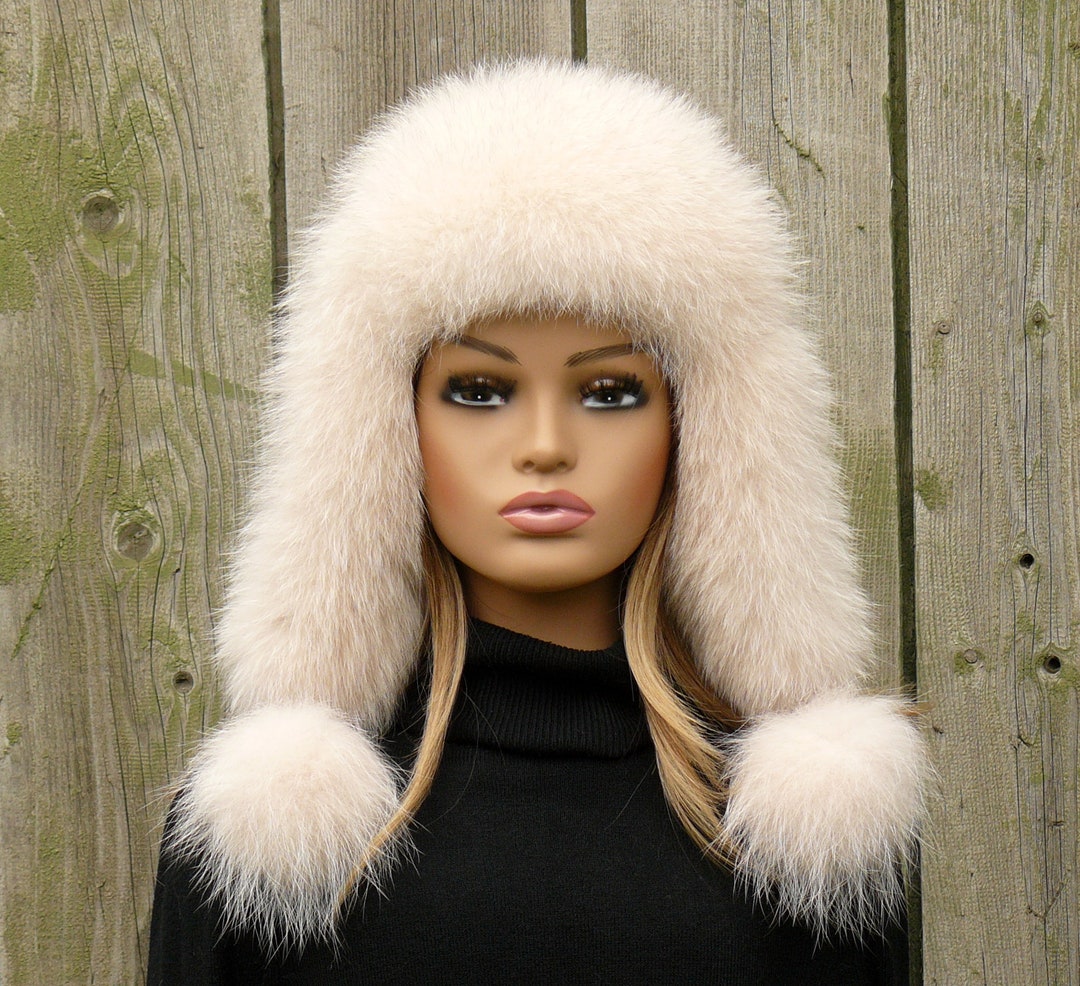 Ivory Fur Hat Warm Ladies Fox Fur Hat Fur Trooper Hat Hat - Etsy