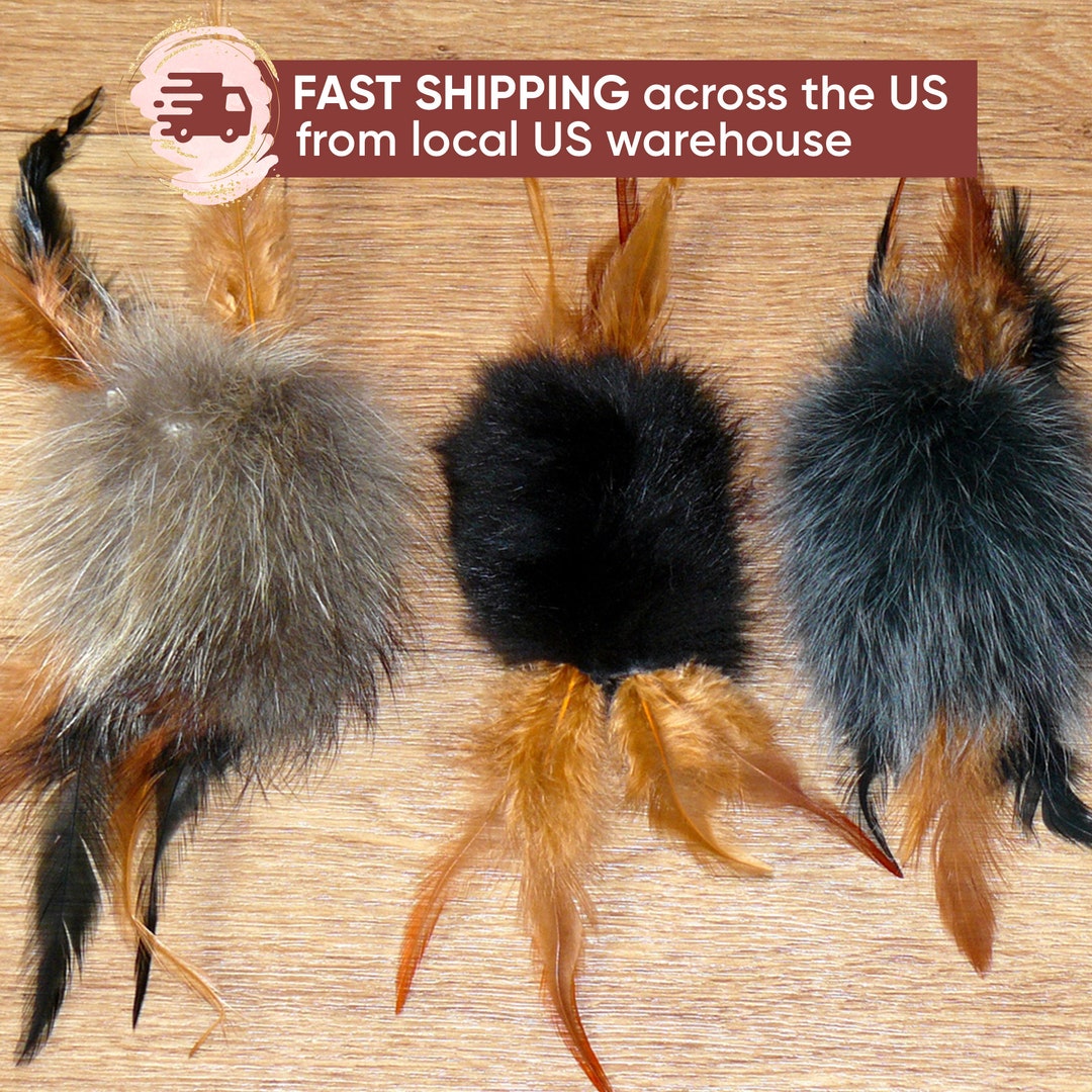 Real Fur Cat Toy, Kitten Toys, Cat Teaser Toy, Pompom Cat Toy, Fluffy ...