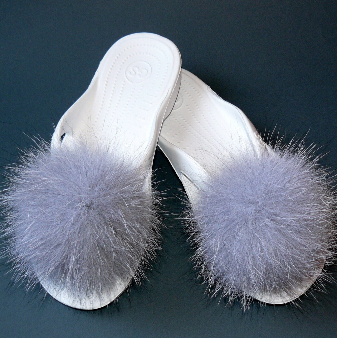 Grey Fur Pom Pom Shoe Clips, Shoe Clip-ons, Furry Shoe Accessories ...