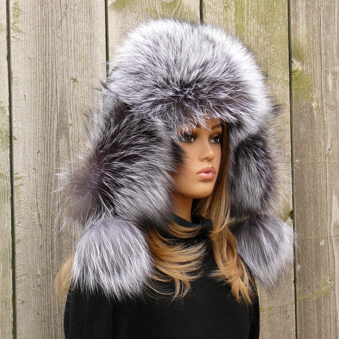 Huge Leather Aviator Hat, Oversized Real Fur Trapper Hat Woman, Fur ...