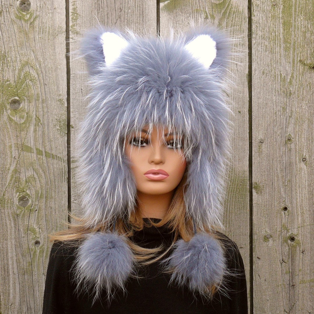 Fursuit Hat With Animal Ears, Knitted Beanie Winter Fur Hat, Raccoon ...