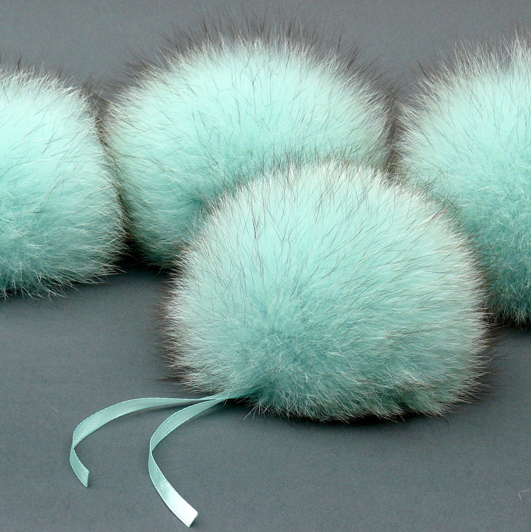 Mint Real Fur Pom Pom, Fox Fur Pompom for Hat, Fluffy Detachable Pompon ...