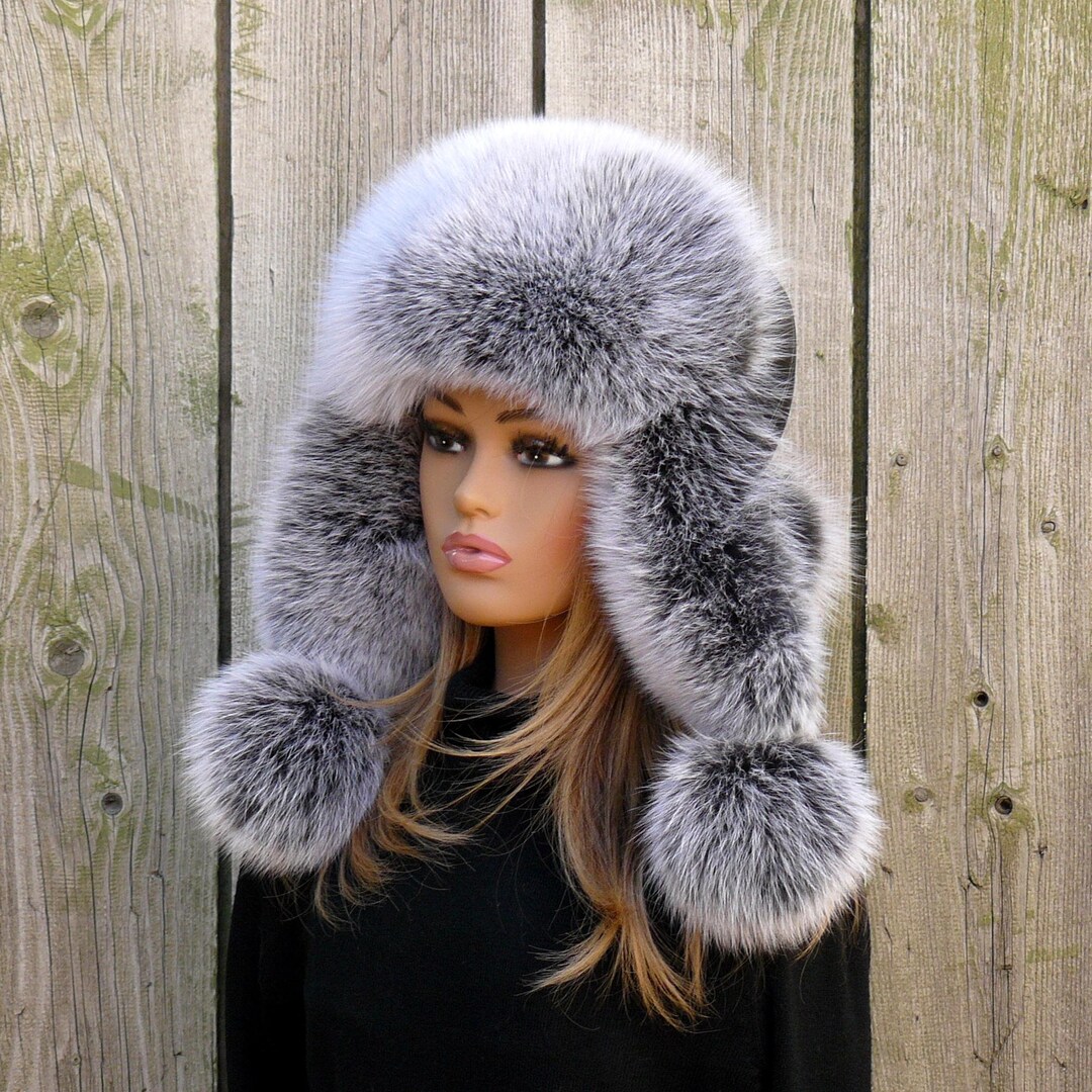 Fur-lined Trapper Hat With Ear Flaps, Aviator Style, Real Fox Fur ...