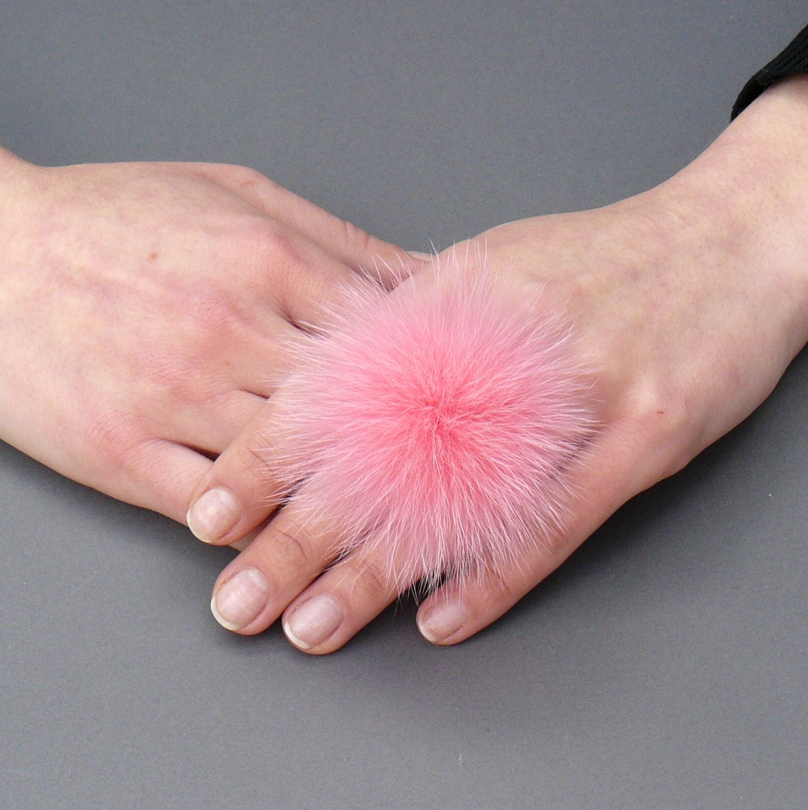 Fur Pompom Ring, Adjustable Fluffy Ring, Real Fur Pom Pom Ring, Cute ...