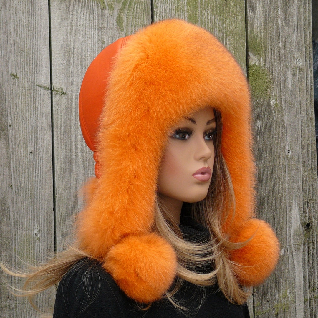Orange Fur Trapper Hat Women Ladies Fur Hat Fox Fur Head - Etsy