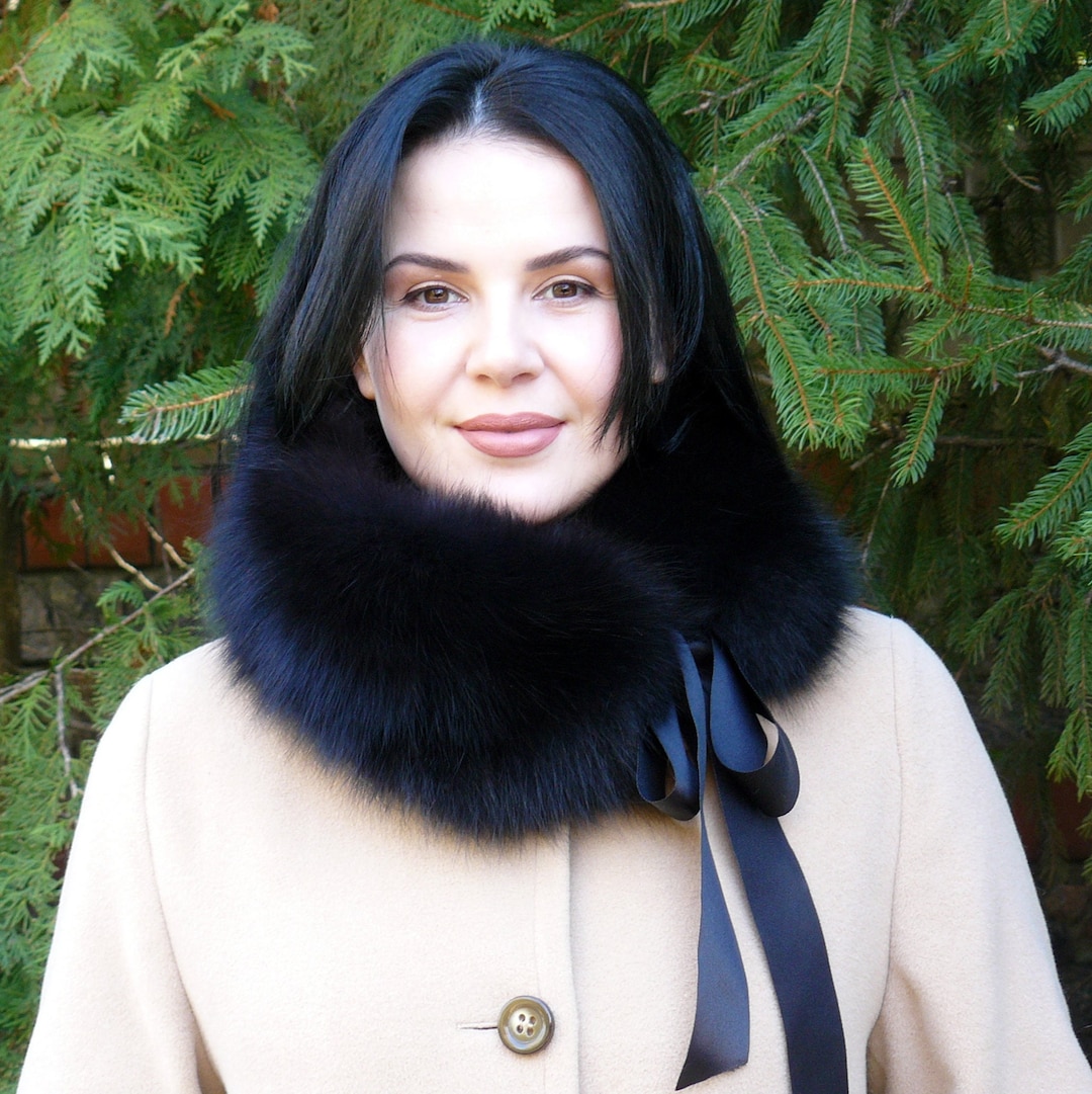 Real Fox Fur Collar, Black Fur Collar Women, Fluffy Scarf Wrap ...