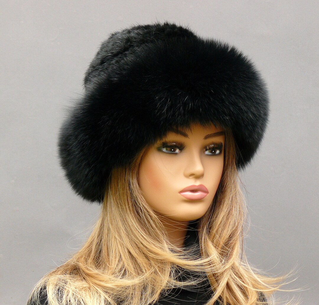 Black Mink Fur Hat for Women, Fuzzy Winter Headwear, Soft Bucket Hat ...