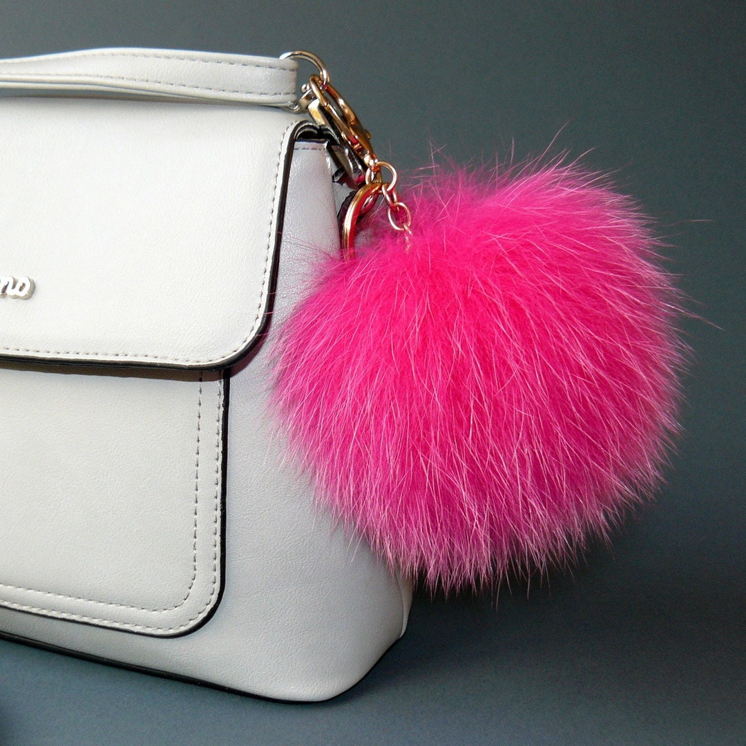 Hot Pink Fur Keychain, Pink Pom Pom Keychain, Fur Ball Key Chain, Furry ...