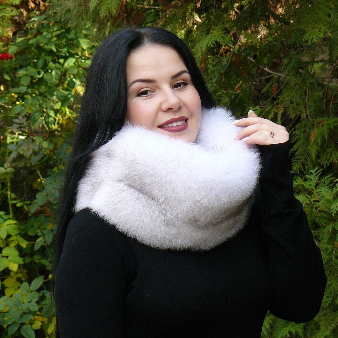 Crystal Fox Fur Detachable Collar, Fluffy Neck Warmer, White Fur Snood ...