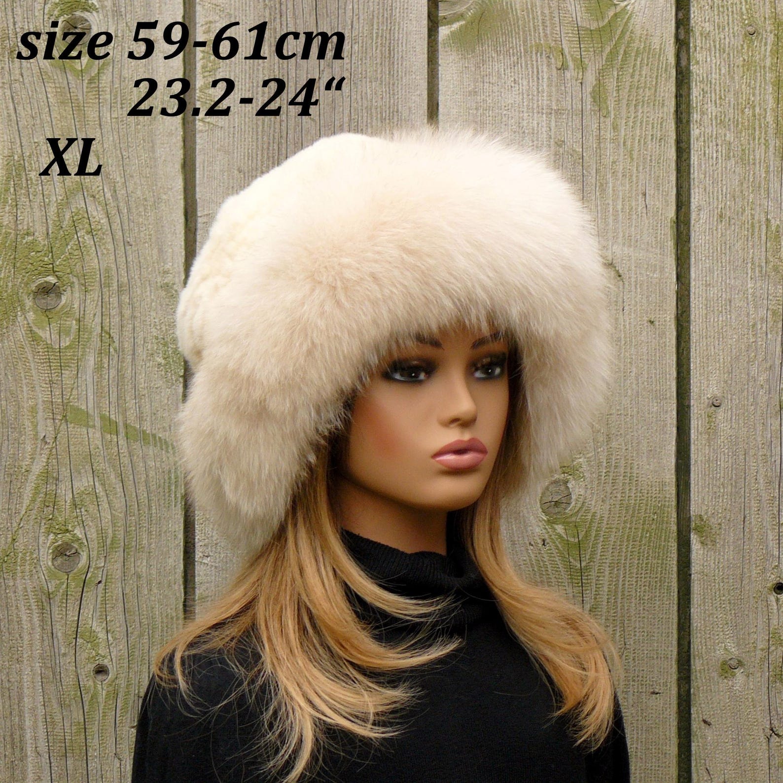 Rex Rabbit Fur Hat Fox Trim, Warm Fluffy Headwear, Winter Hat, Fashion ...