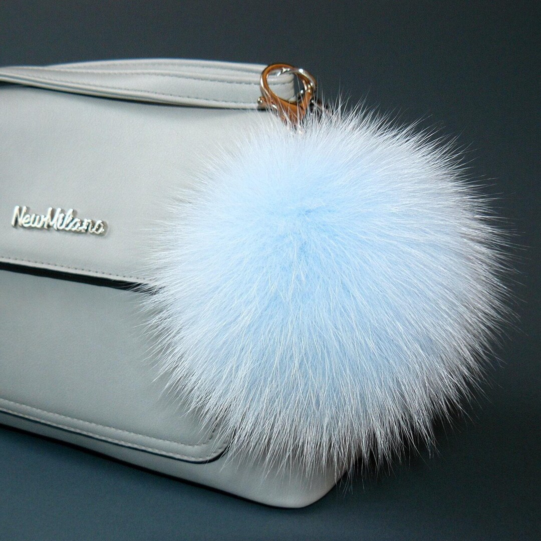 Light Blue Pompom Keychain, Furry Key Chain, Fur Pom Pom Charm for Bag ...