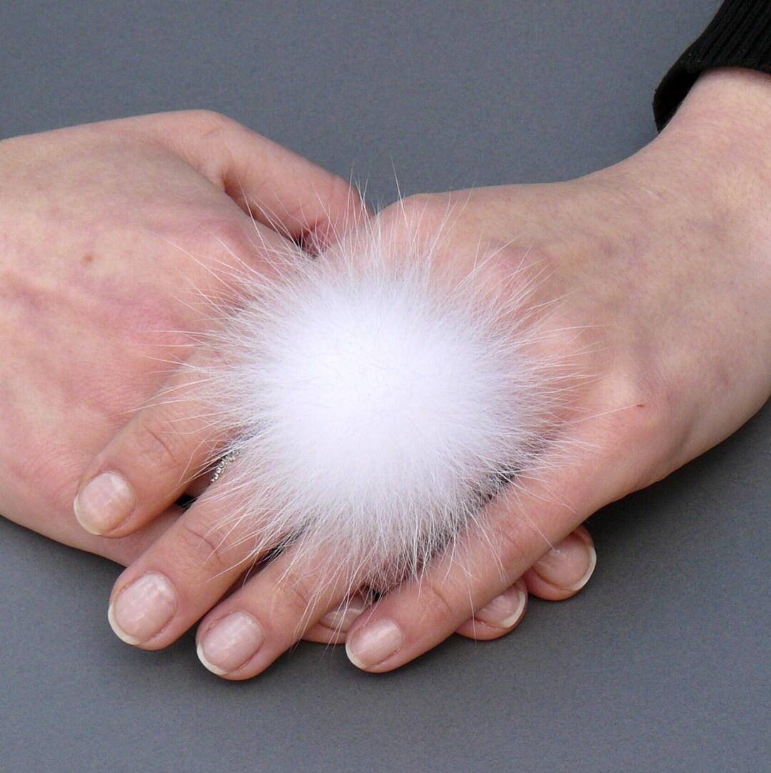 Fur Pompom Ring, Adjustable Fluffy Ring, Real Fur Pom Pom Ring, Cute ...
