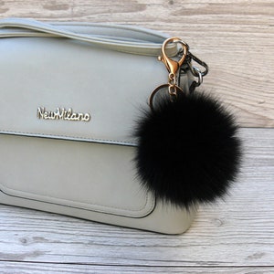 Black Pom Pom Keychain Fur Ball Bag Charm Fashion Accessory - Etsy