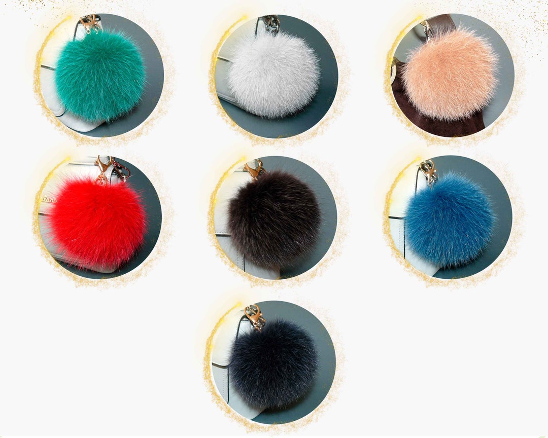 Real Fox Fur Pom Pom Keychain, Fluffy Fur Ball Keyring, Fuzzy Key Ring ...