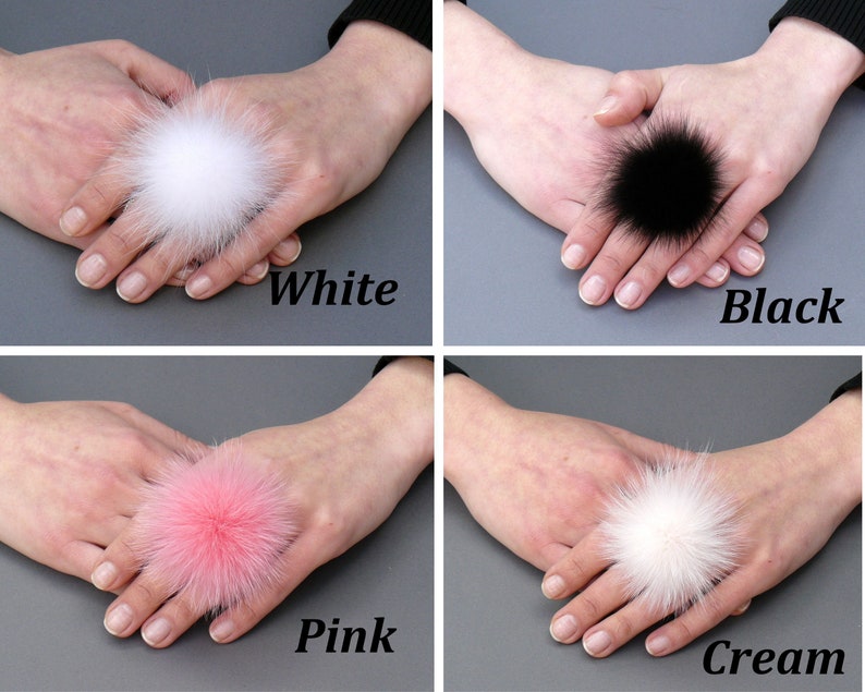 Fur Pompom Ring, Adjustable Fluffy Ring, Real Fur Pom Pom Ring, Cute ...