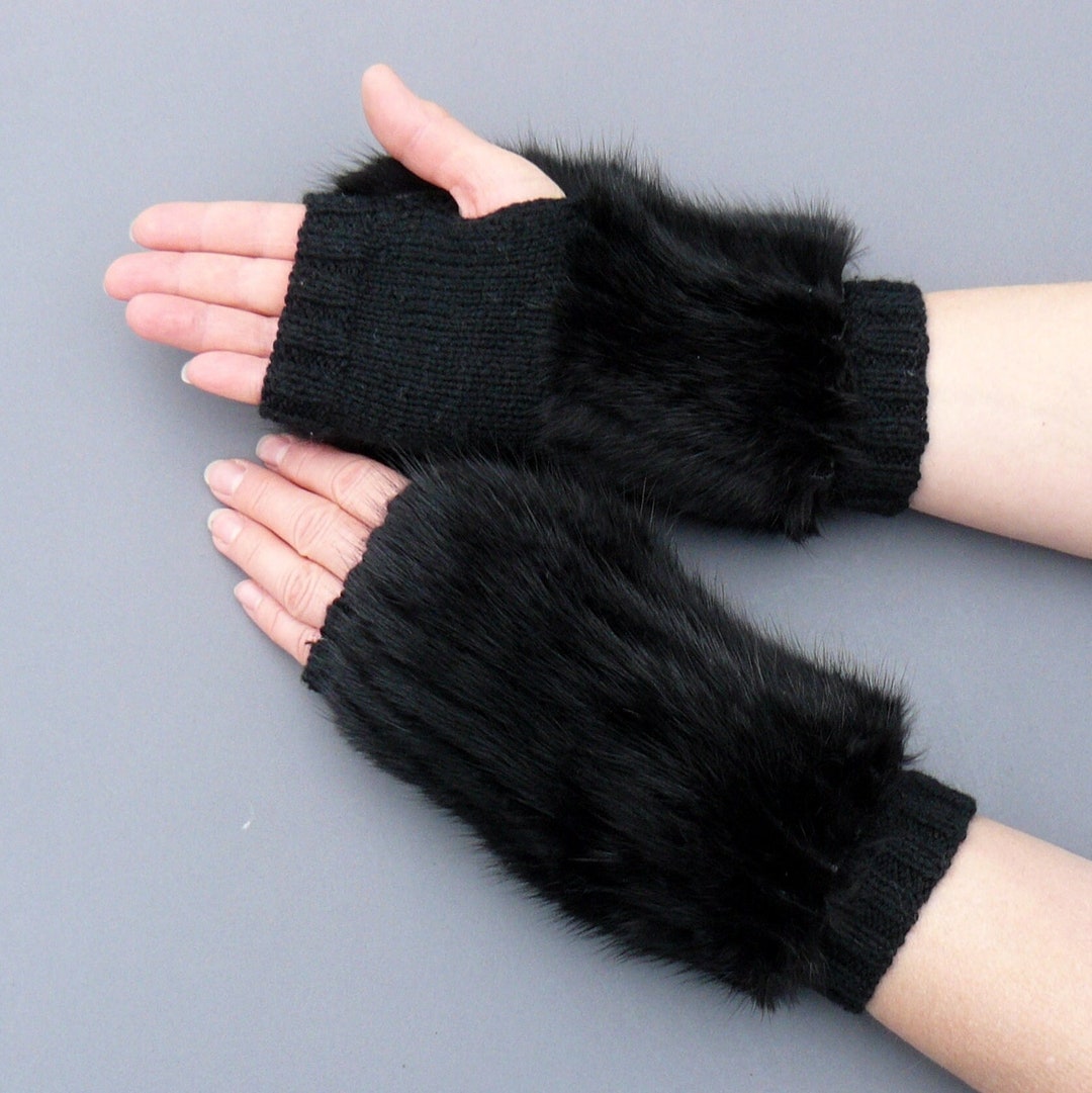 Real Mink Fingerless Gloves Woman, Mink Mittens, Mink Gloves, Fur ...