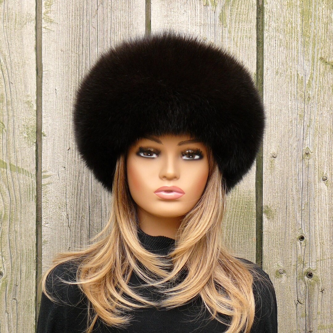 Fox Fur Mongolian Hat With Natural Leather, Real Fur Hat Flat Top ...