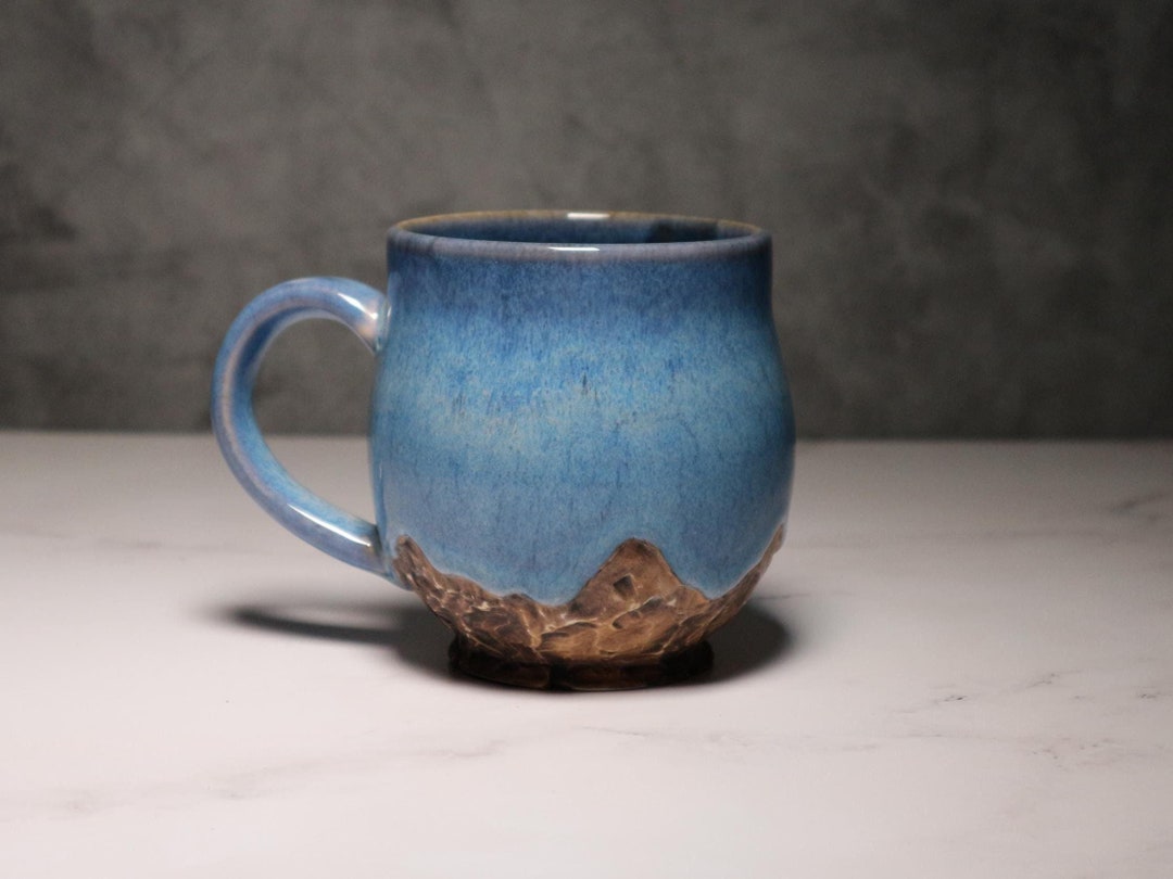 Rustic Blue Mountain Mug With Raw Stone Handle - Unique Handmade ...