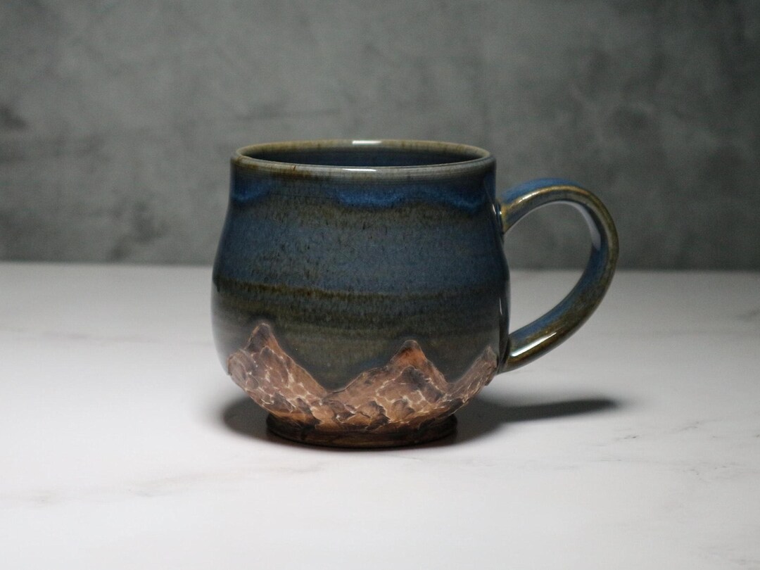 Mountain Sunset Blue Ceramic Mug - Handmade Coffee Cup With Earthy ...