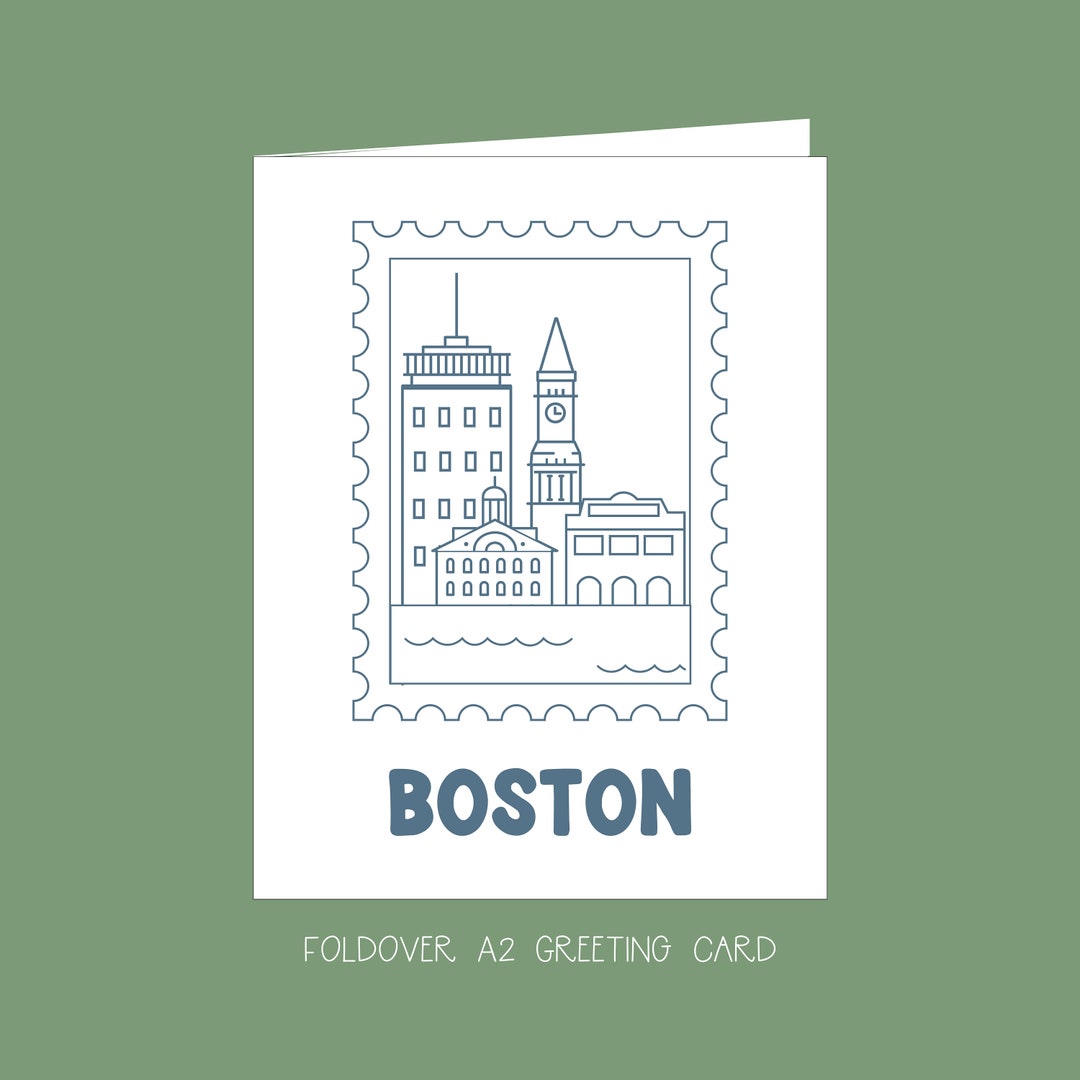 Boston Postage Stamp Greeting Card - Etsy