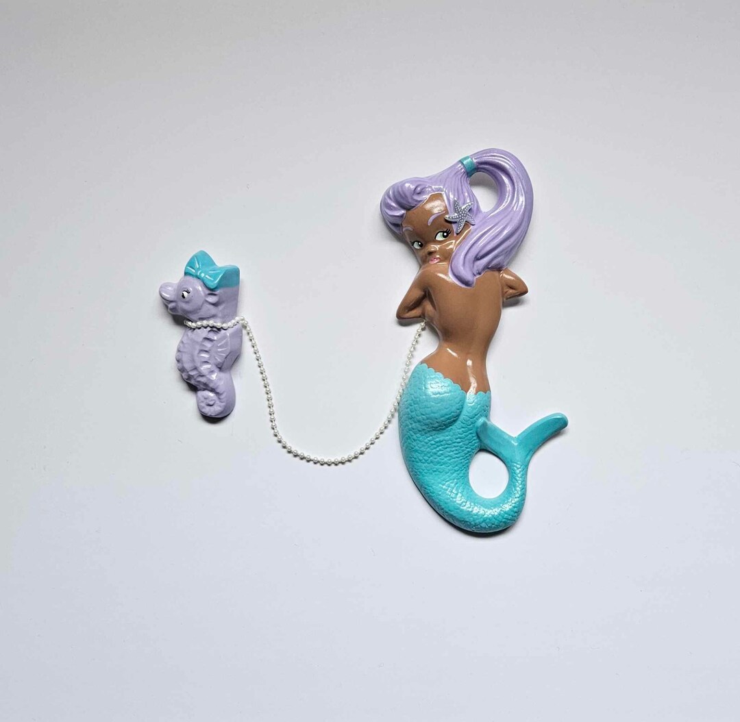 Kitsch Mermaid & Seahorse Wall Plaque - Vintage Style Chalkware, Mid ...