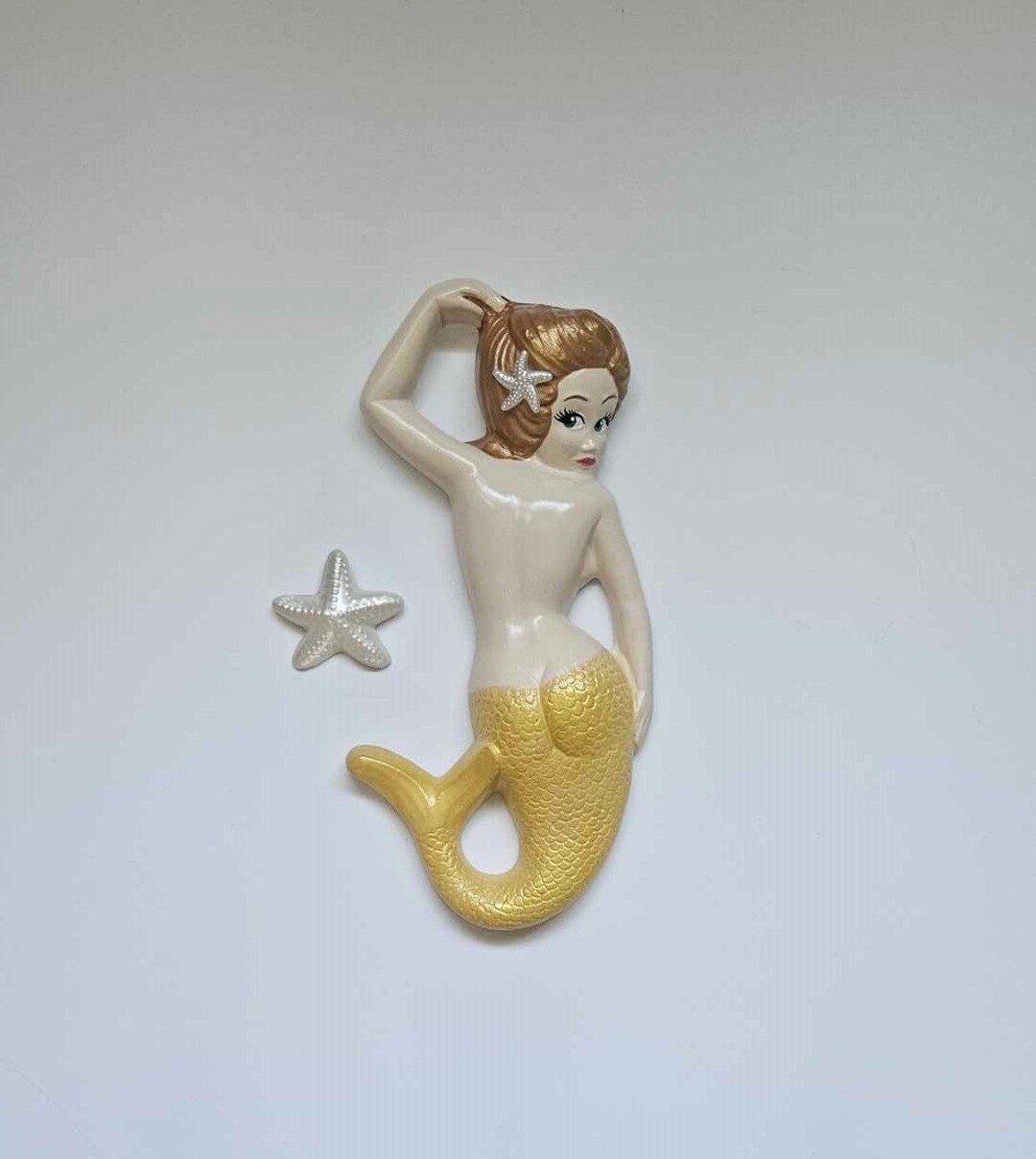 Kitsch Mermaid Wall Plaque With Starfish (golden Girl) - Vintage Style ...