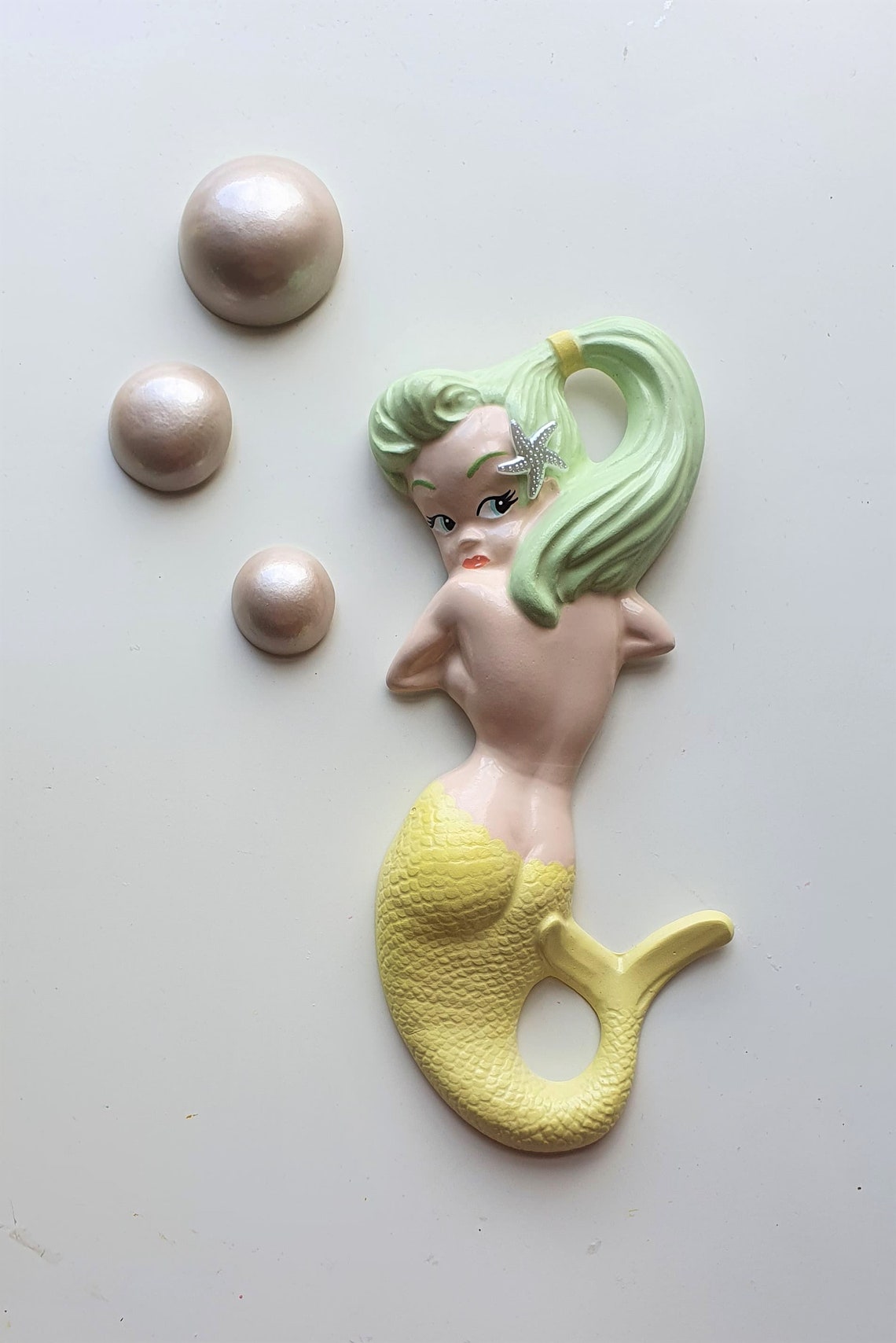 Kitsch Mermaid Wall Plaque (lemon and Lime) - Vintage Style Chalkware ...