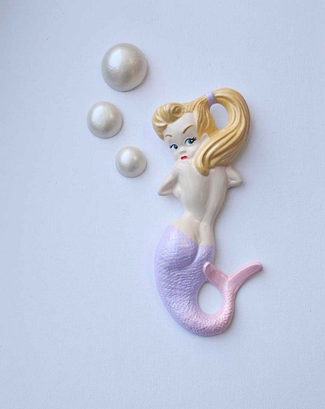 Kitsch Mermaid Wall Plaque (lilac & Pink) - Vintage Style Chalkware ...