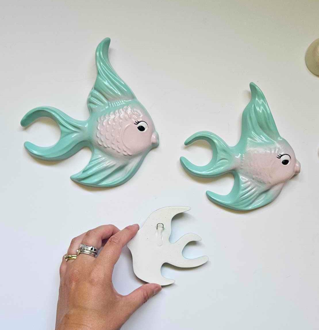 Kitsch Angelfish Wall Plaque Set (aqua & Pink) - Vintage Style, Mid ...