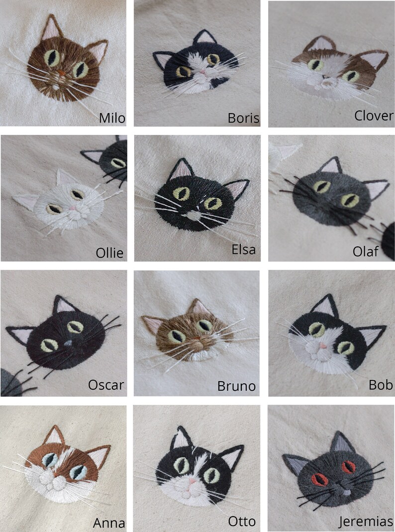 Cat Tote Bag Hand Embroidery Personalised Your Kitty Face - Etsy