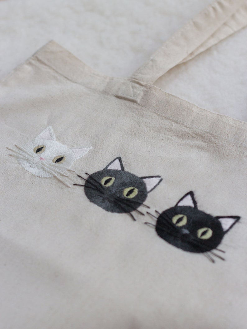 Cat Tote Bag Hand Embroidery Personalised Your Kitty Face - Etsy