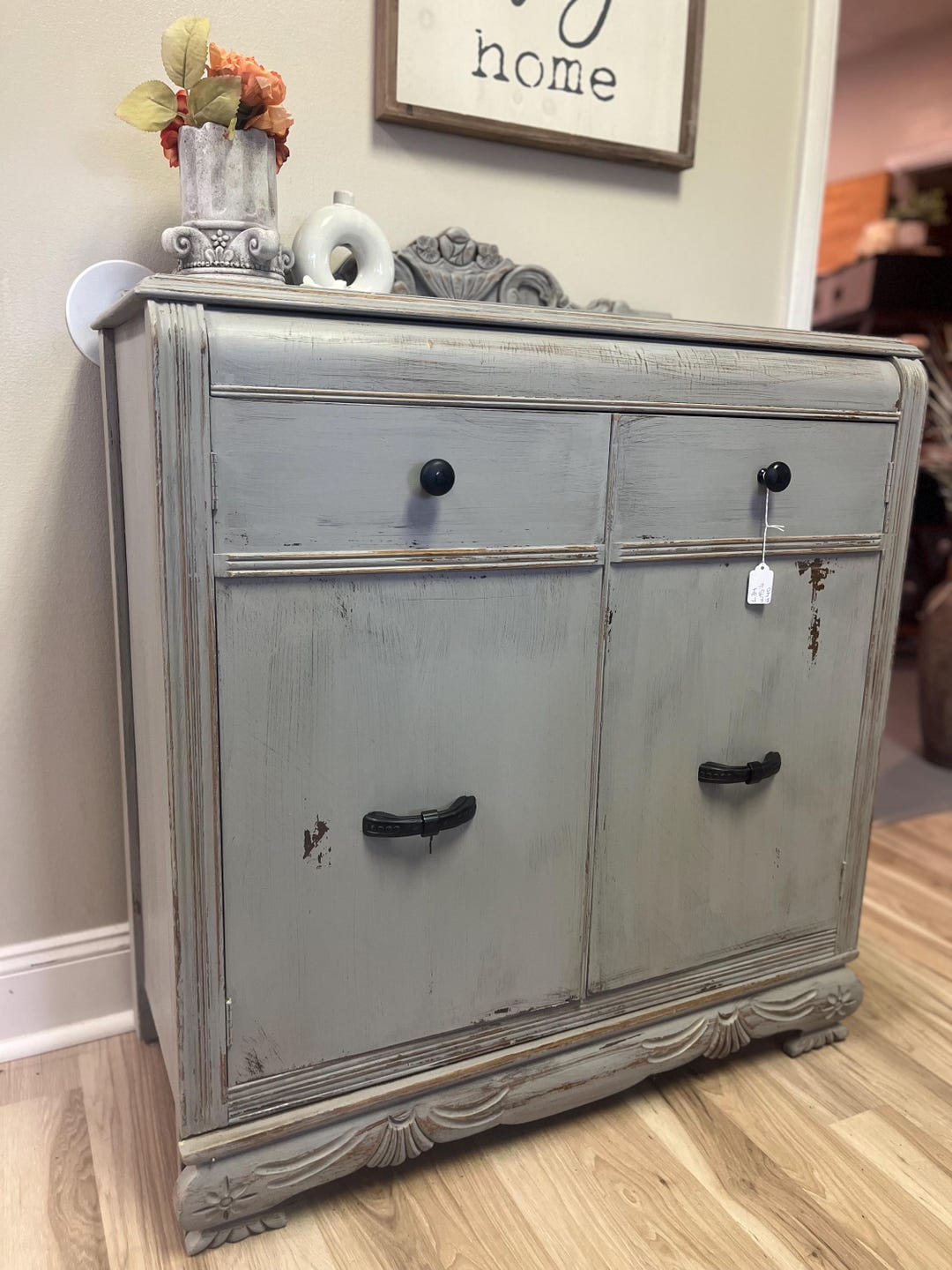 Stunning Vintage Heavily Distressed Solid Wood Gray Buffet - Etsy