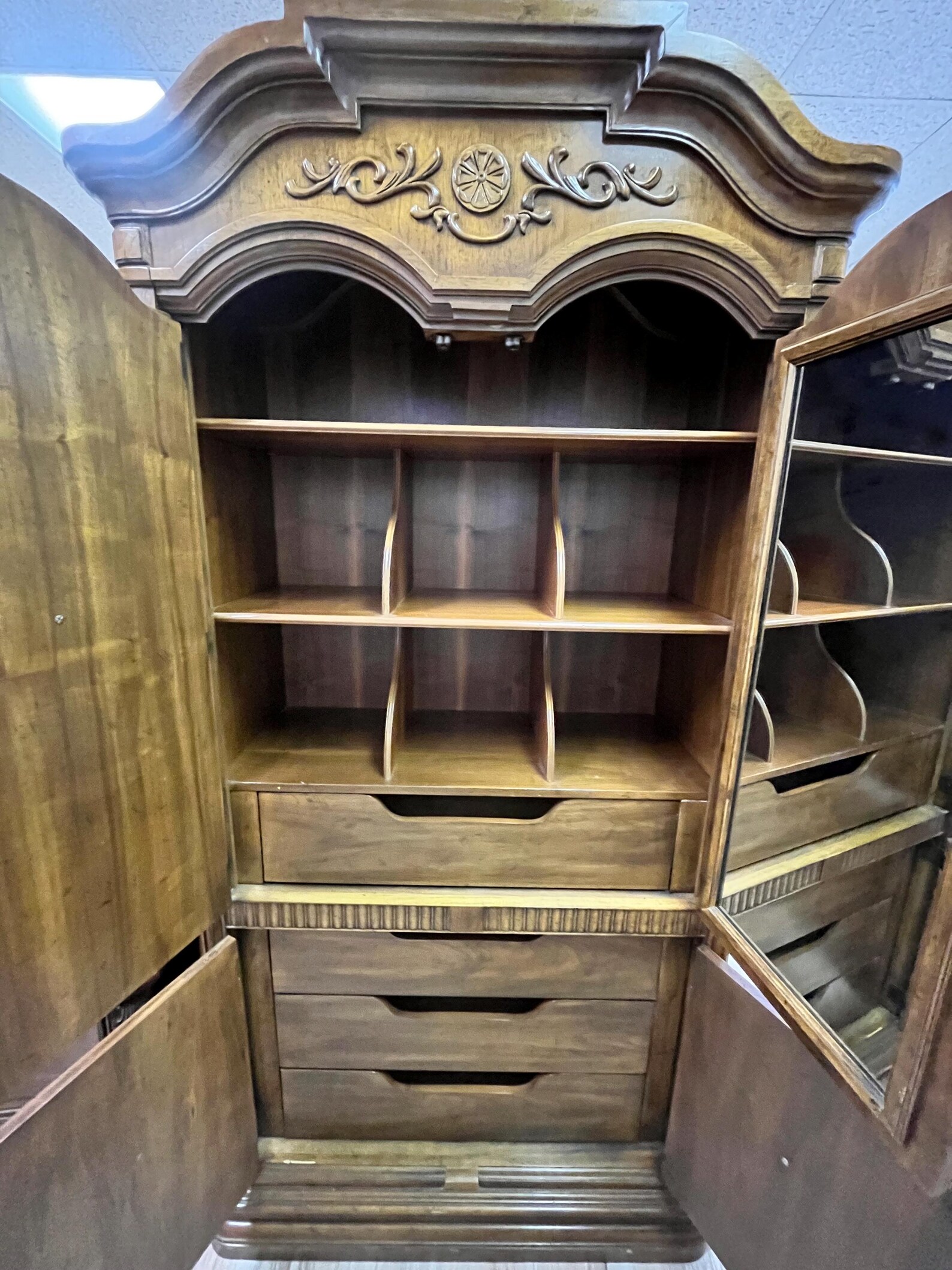 Large Solid Wood Antique Armoire With Mirror - Etsy