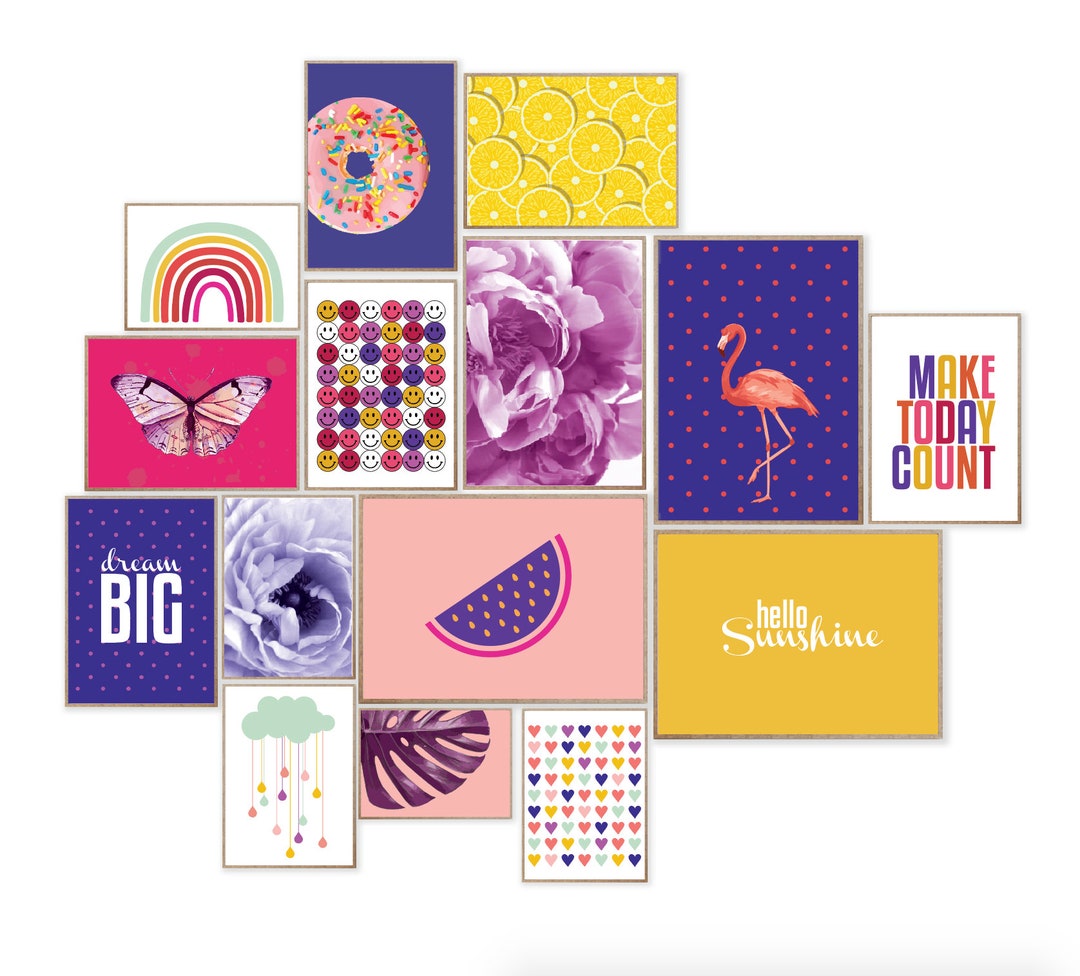 30 Teen Room Wall Art Set, Girl Room Colourful Wall Decor, Rainbow ...