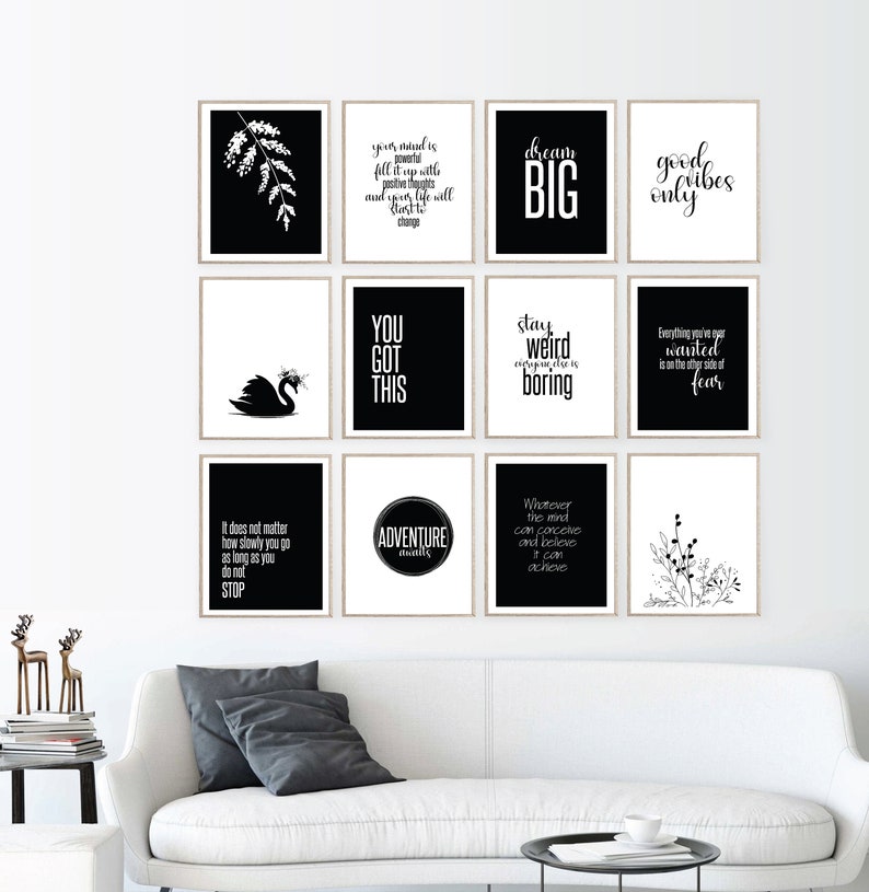 20 Empowering Quote Print Set Black White Wall Art Bundle - Etsy