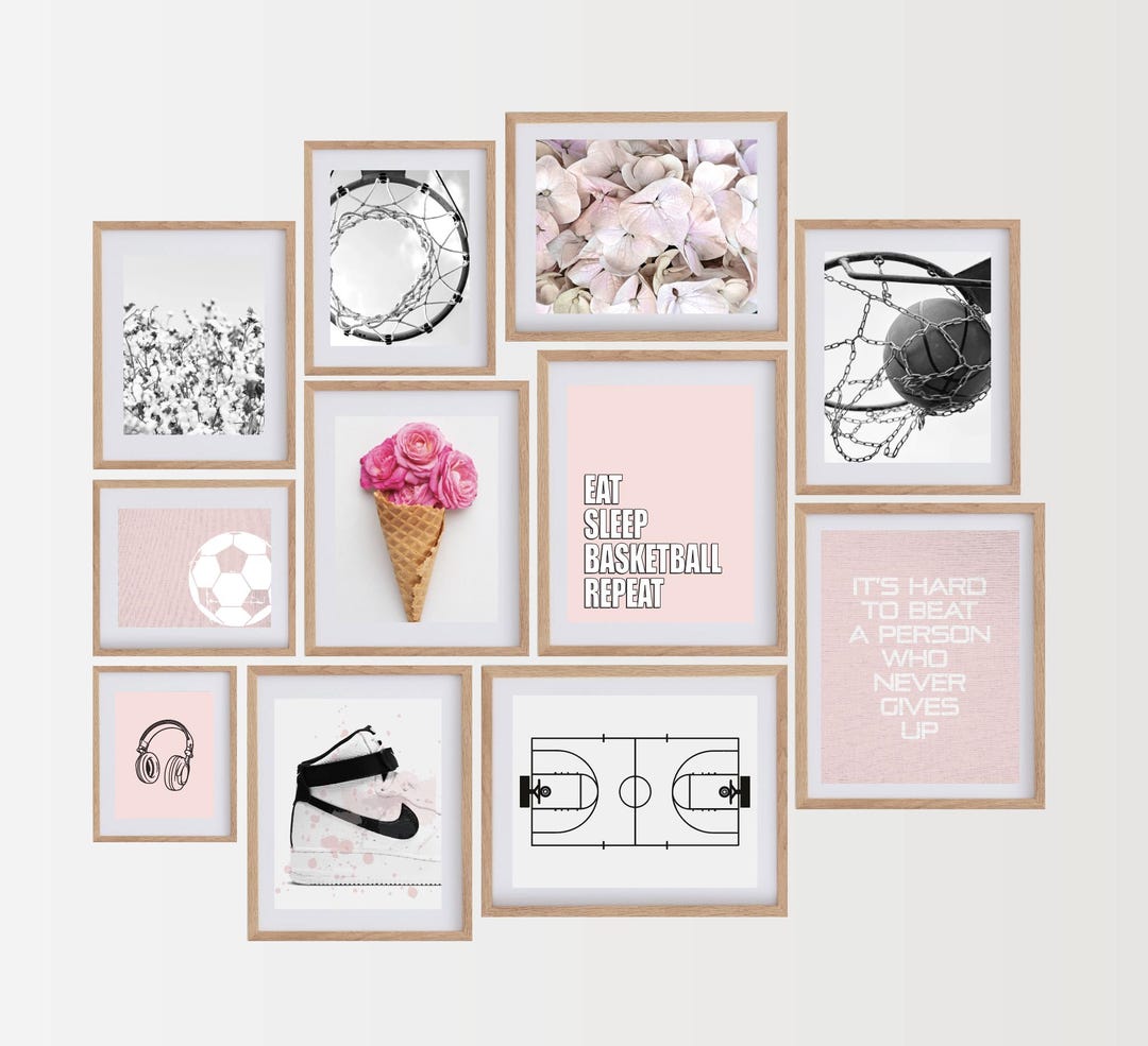 18 Girl Basketball Wall Art Set, Pink Wall Art Set, Girl Sport Decor ...