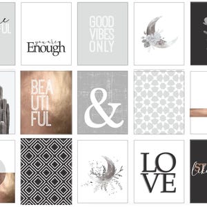 20 Empowering Quote Print Set, Black White Wall Art Bundle, Minimal ...