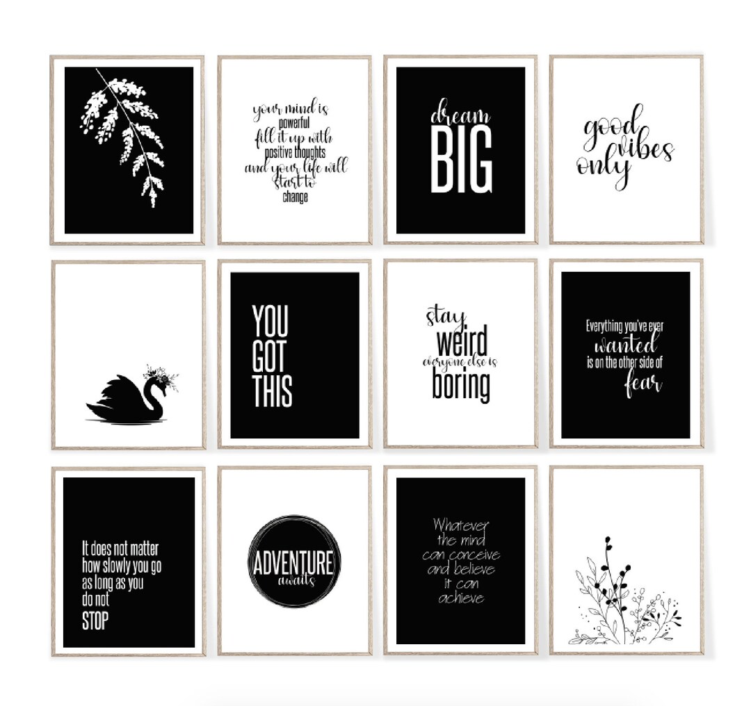 20 Empowering Quote Print Set, Black White Wall Art Bundle, Minimal ...